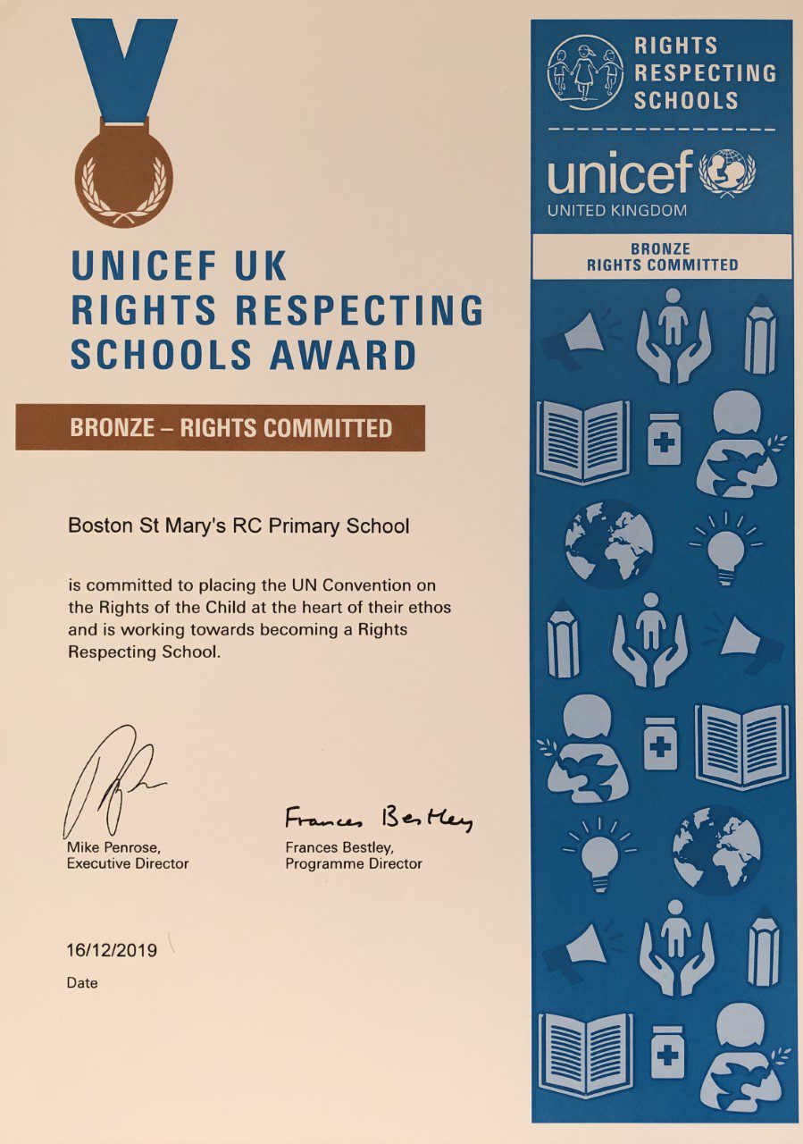 Rights Respecting Award - Saint Mary’s RC Primary Academy - Boston